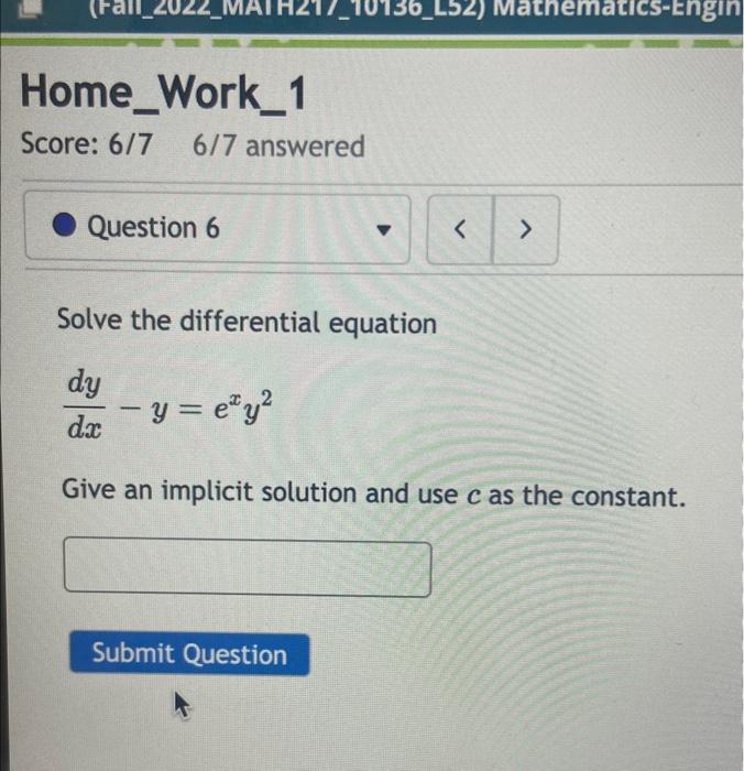 Solved Solve the differential equation dxdy−y=exy2 Give an | Chegg.com