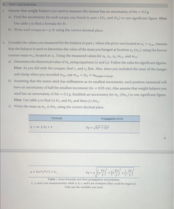 please complete post lab question 1&2 with work using | Chegg.com