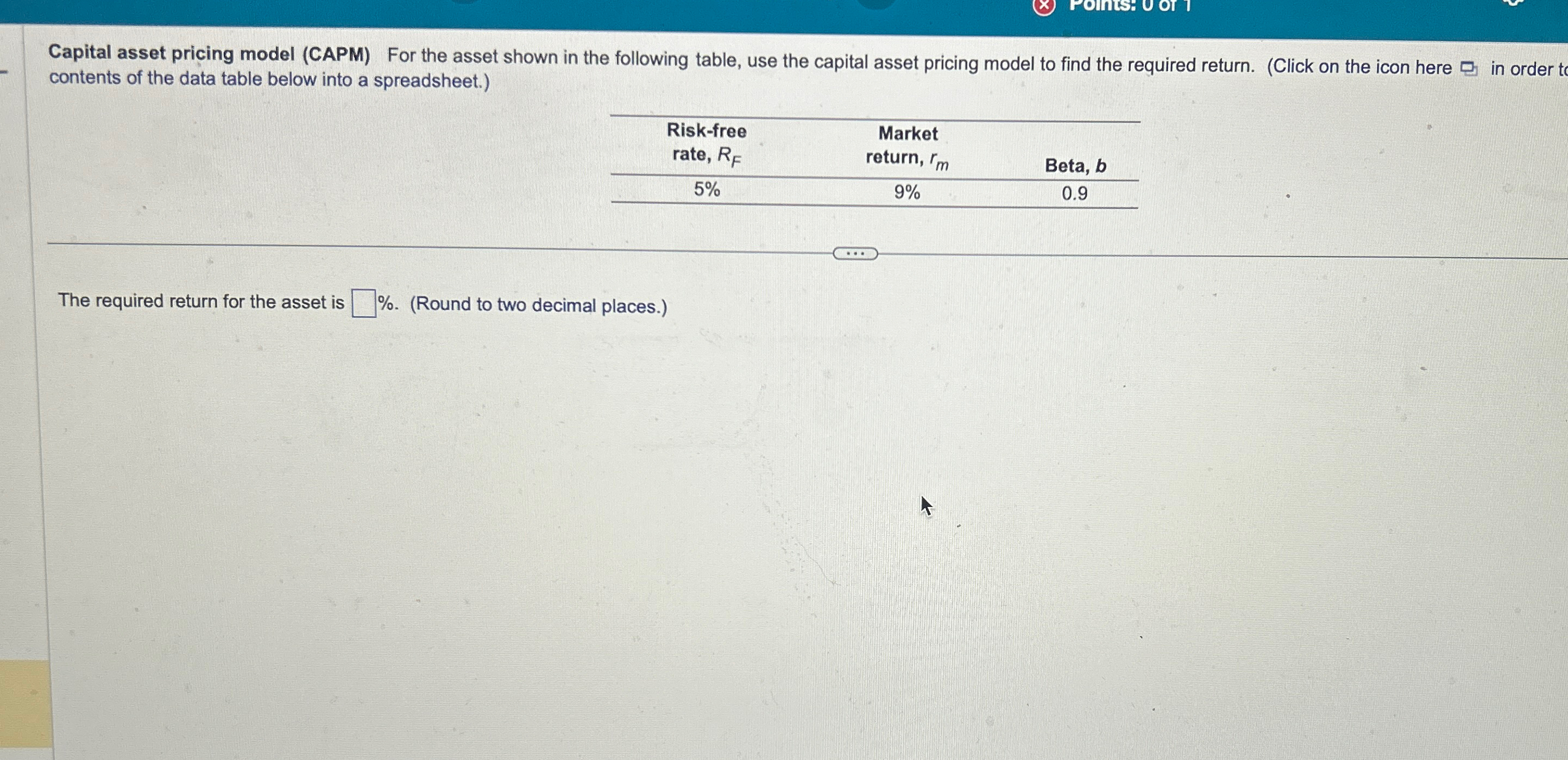 Solved Capital asset pricing model (CAPM) ﻿For the asset | Chegg.com