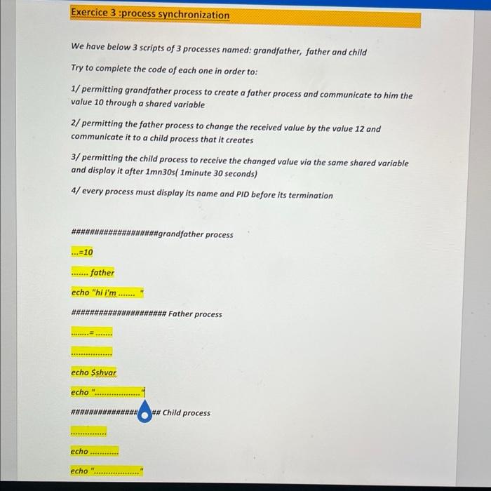 Solved Exercice 3 process synchronization We have below 3 | Chegg.com