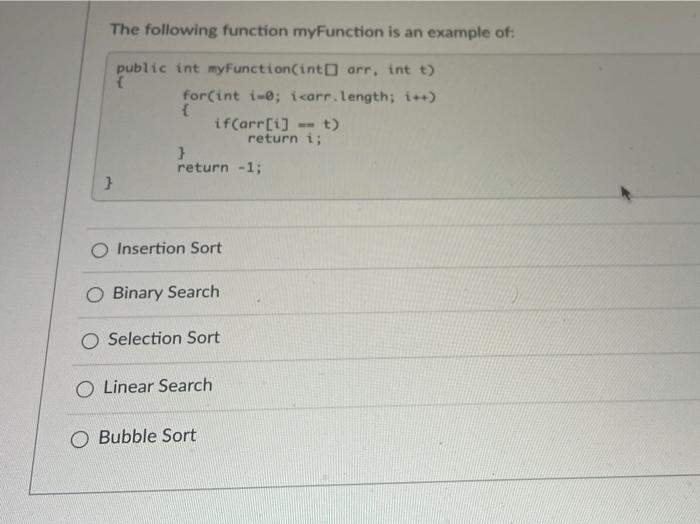 Solved The following function myFunction is an example of: | Chegg.com Solved The following function myFunction is an example of: | Chegg.com