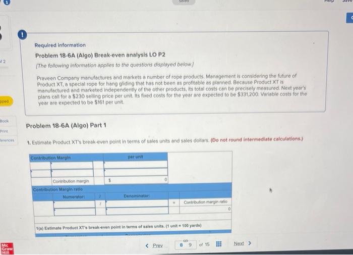 Solved Required information Problem 18-6A (Algo) Break-even | Chegg.com