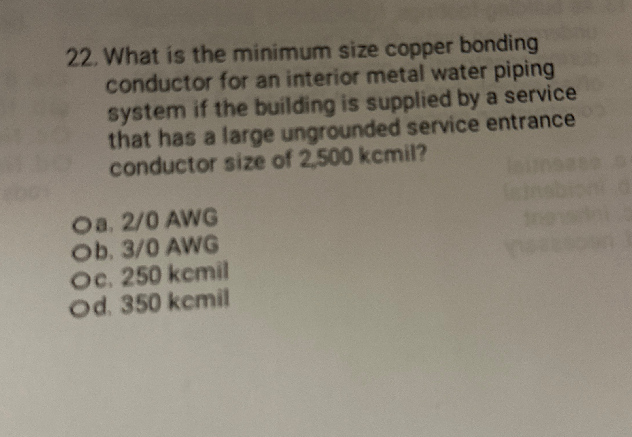 Solved What is the minimum size copper bonding conductor for | Chegg.com