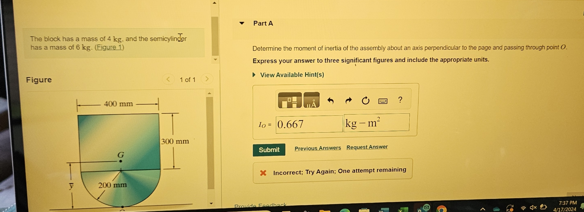 Solved The block has a mass of 4kg, ﻿and the semicylincer | Chegg.com