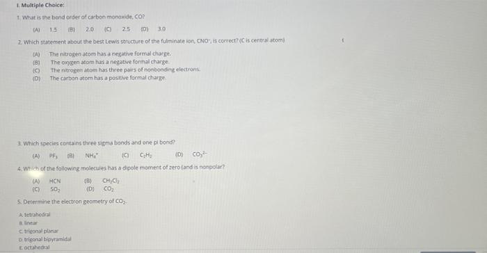 Solved 1. Multiple Choice: 1. What is the bend crder of | Chegg.com