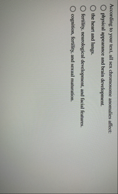 Solved According to your text, all sex chromosome anomalies | Chegg.com