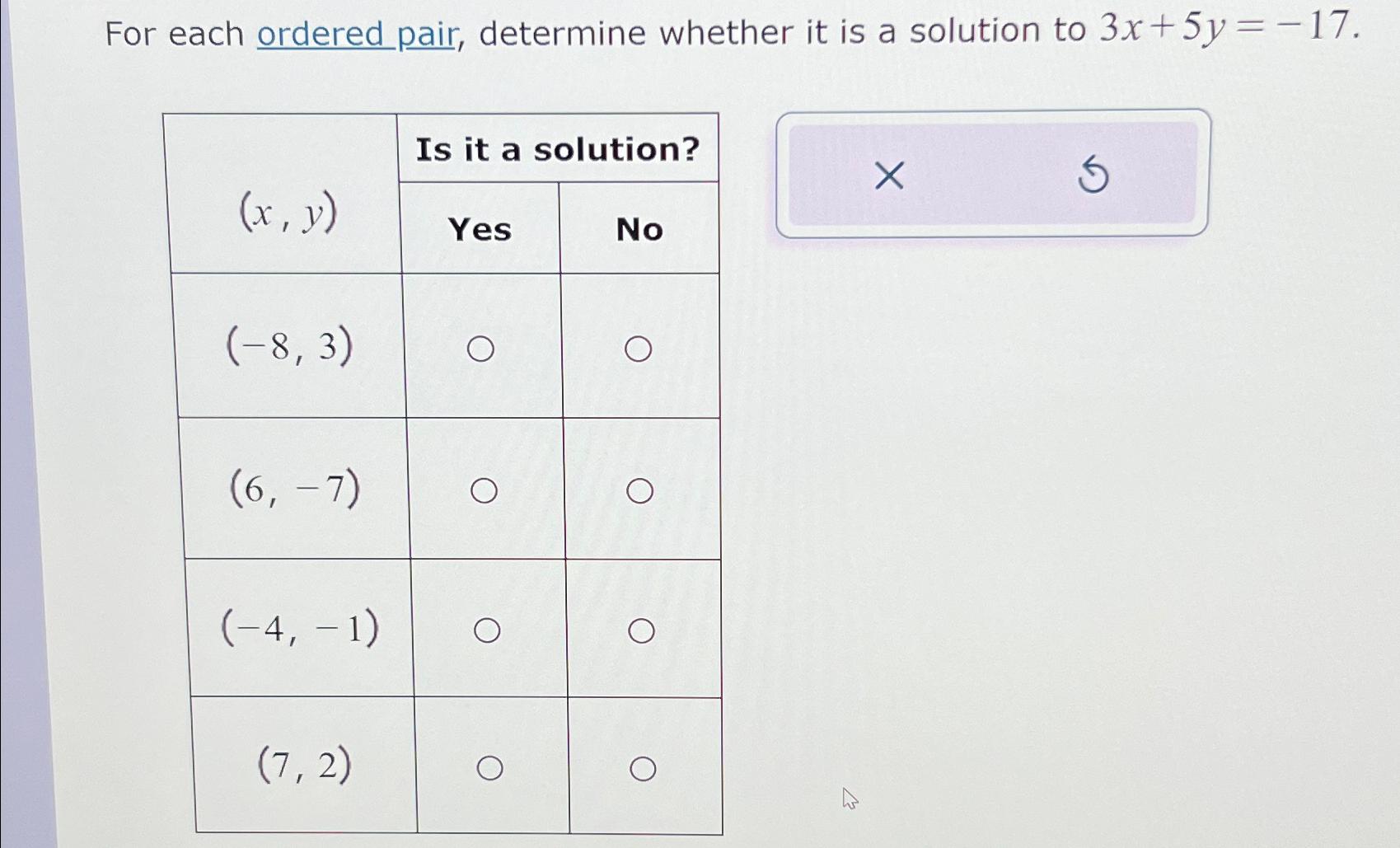 Solved For each ordered pair, determine whether it is a | Chegg.com