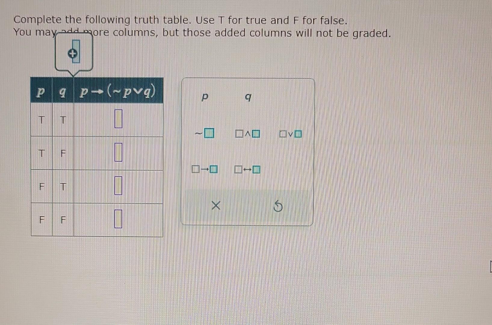 Solved Complete the following truth table. Use T for true | Chegg.com