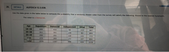 Solved 26. DETAILS AUFEXC4 12.3.039. Use the data given in | Chegg.com
