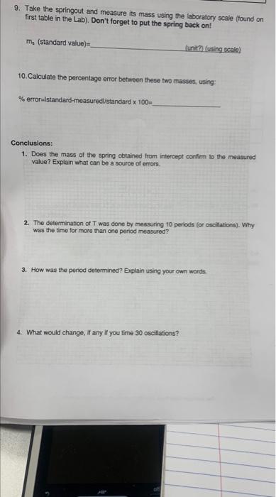 Solved SHM-Hooke's Law/6 Name: Section Part II. Data and | Chegg.com