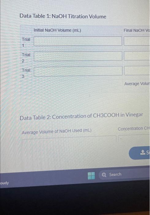 oudy Data Table 1: NaOH Titration Volume Trial 1 | Chegg.com