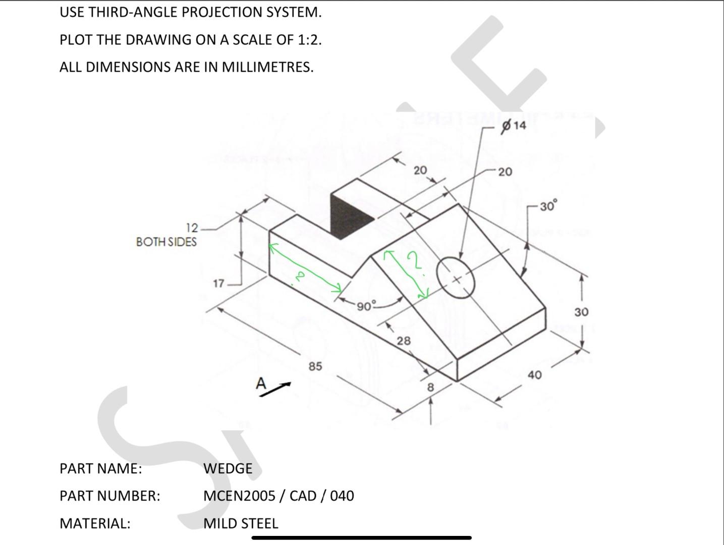 Solved USE THIRD-ANGLE PROJECTION SYSTEM. PLOT THE DRAWING | Chegg.com