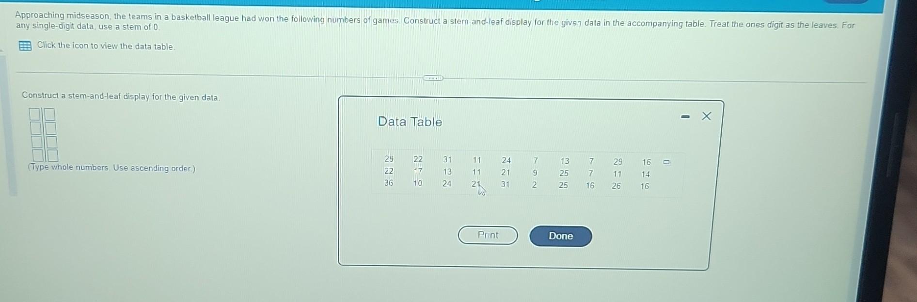 Solved any single-digit data, use a stem of 0 . Click the | Chegg.com