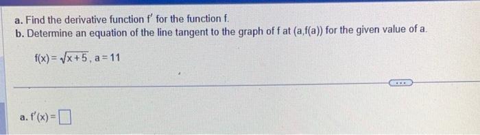 Solved a. Find the derivative function f′ for the function | Chegg.com