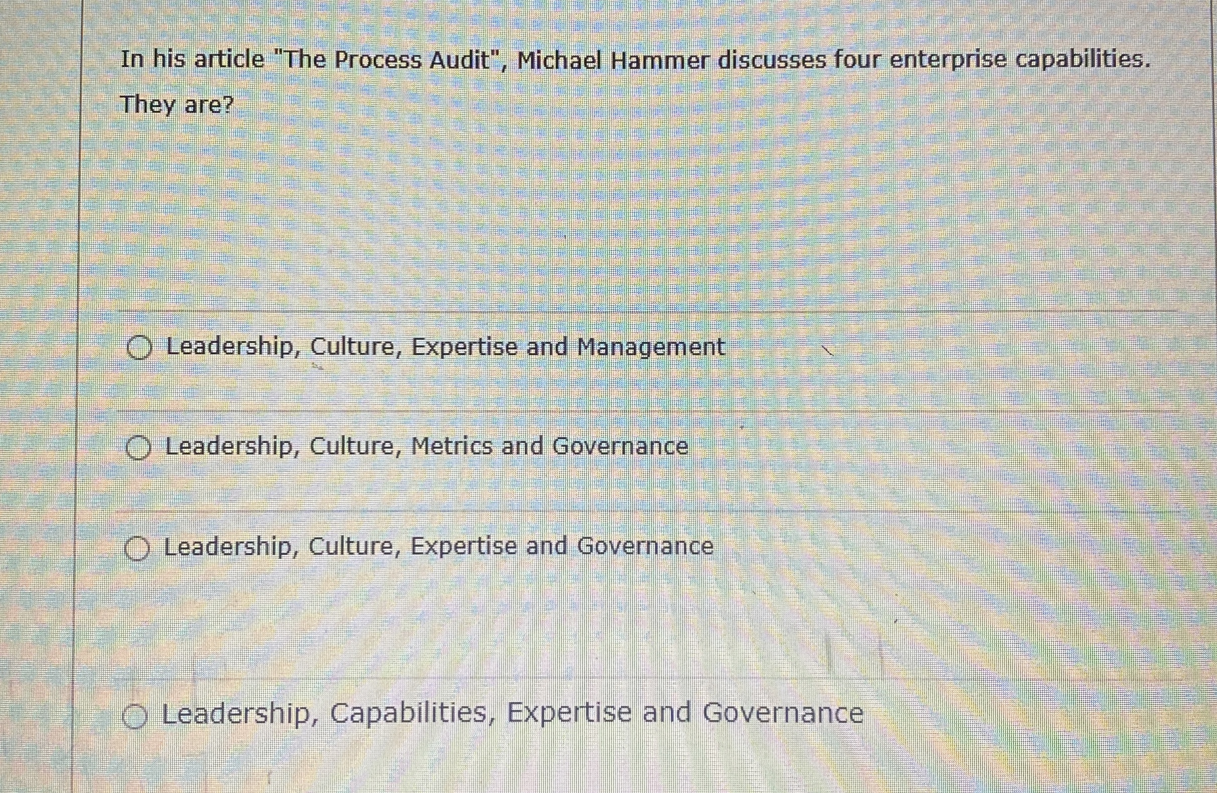 Solved In his article "The Process Audit", Michael Hammer | Chegg.com