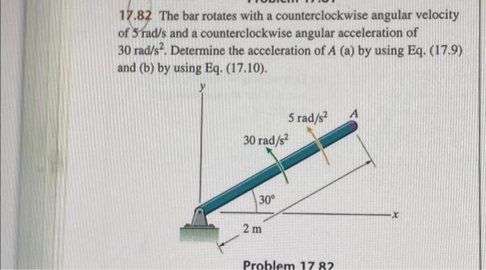 Solved 17.82 The bar rotates with a counterclockwise angular | Chegg.com