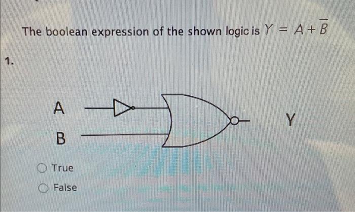 Solved The boolean expression of the shown logic is Y = A+B | Chegg.com