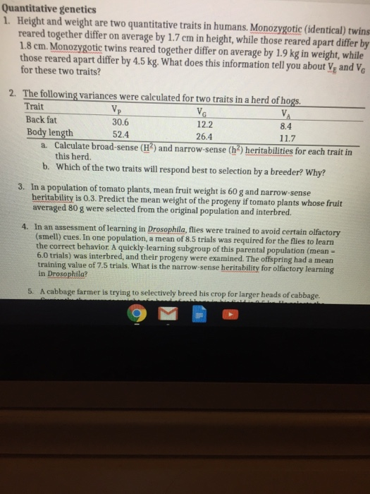 Solved Quantitative genetics Height and weight are two | Chegg.com
