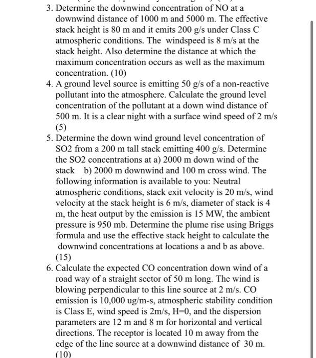 Solved 3. Determine the downwind concentration of NO at a | Chegg.com