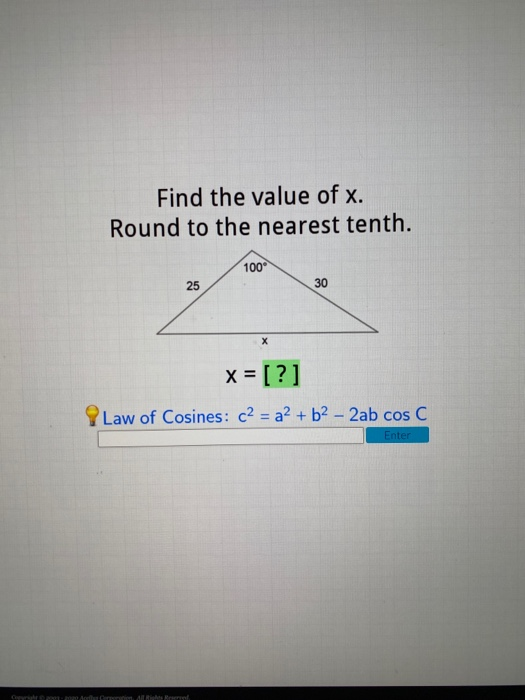 Solved Find the value of x. Round to the nearest tenth. 100° | Chegg.com