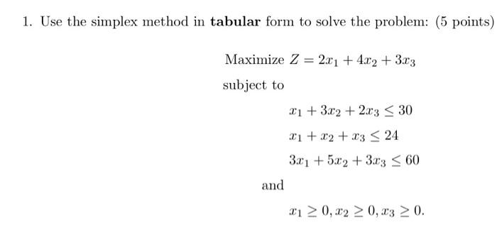 Solved 1 Use The Simplex Method In Tabular Form To Solve 1986