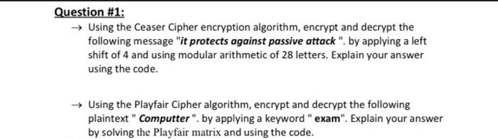 Solved Question #1: → Using the Ceaser Cipher encryption | Chegg.com