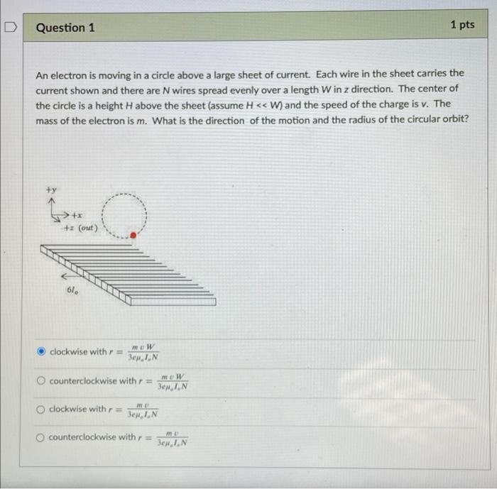 Solved Question 5 1 pts A rectangular current loop carries | Chegg.com
