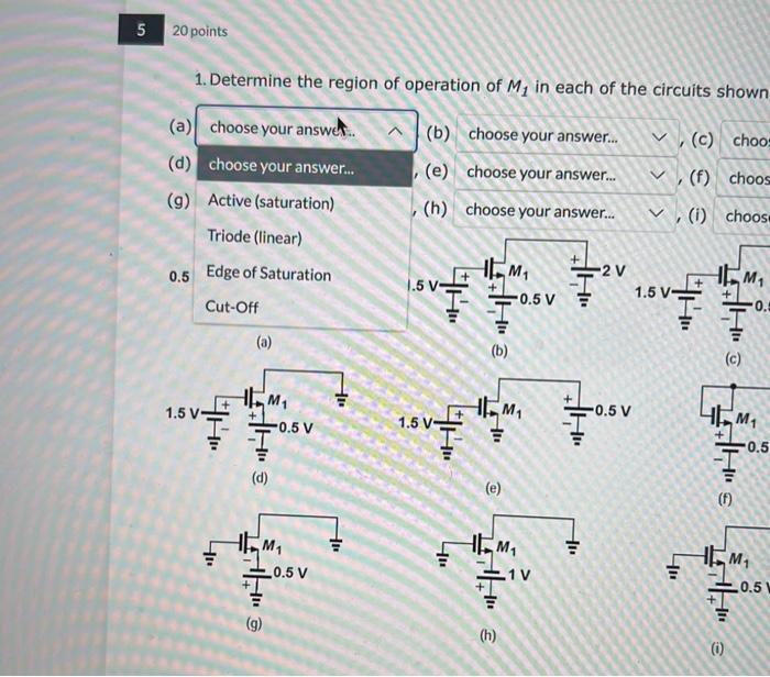 Solved 1. Determine the region of operation of M1 in each of | Chegg.com