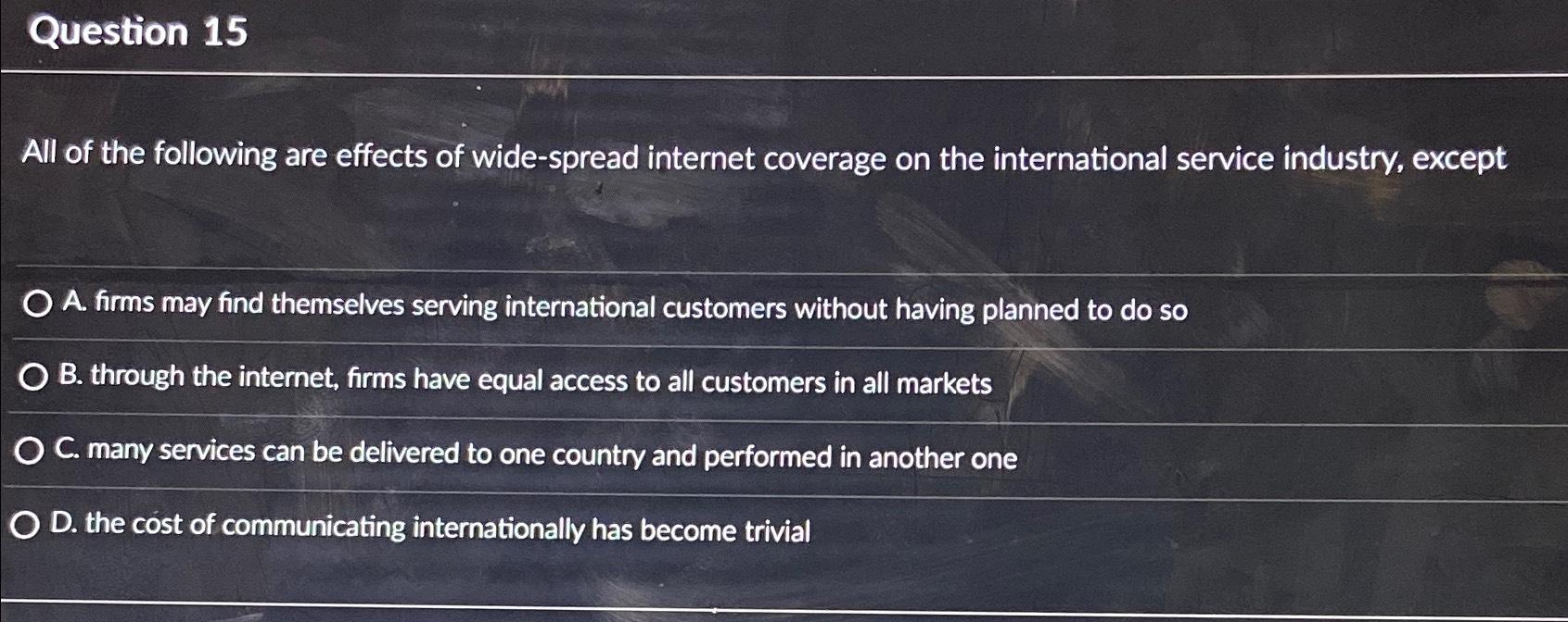 Solved Question 15All of the following are effects of | Chegg.com