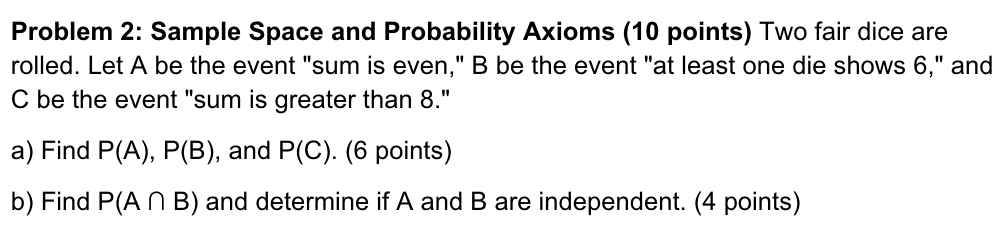 Solved Problem 2: Sample Space and Probability Axioms | Chegg.com