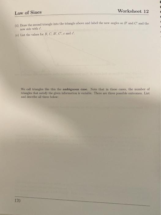 Solved Law of Sines Worksheet 12 Exercise 12.3 Now, use the | Chegg.com