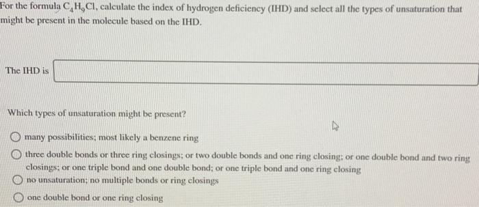 Solved For the formula C H, CI, calculate the index of | Chegg.com