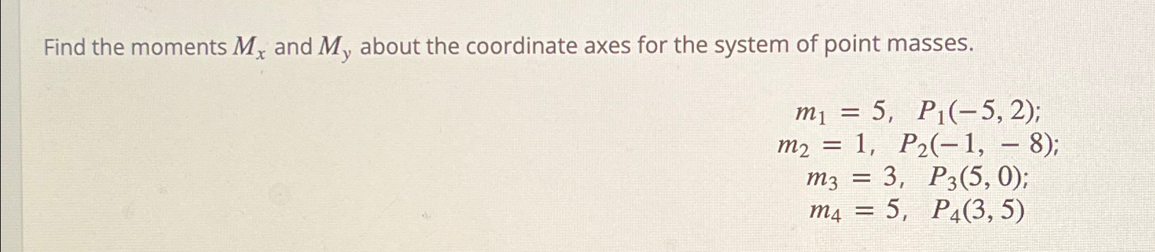 Solved Find the moments Mx ﻿and My ﻿about the coordinate | Chegg.com