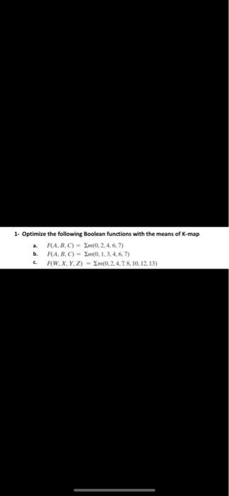 Solved 1. Optimize the following Boolean functions with the | Chegg.com