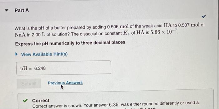 Solved What is the pH of a buffer prepared by adding 0.506 | Chegg.com