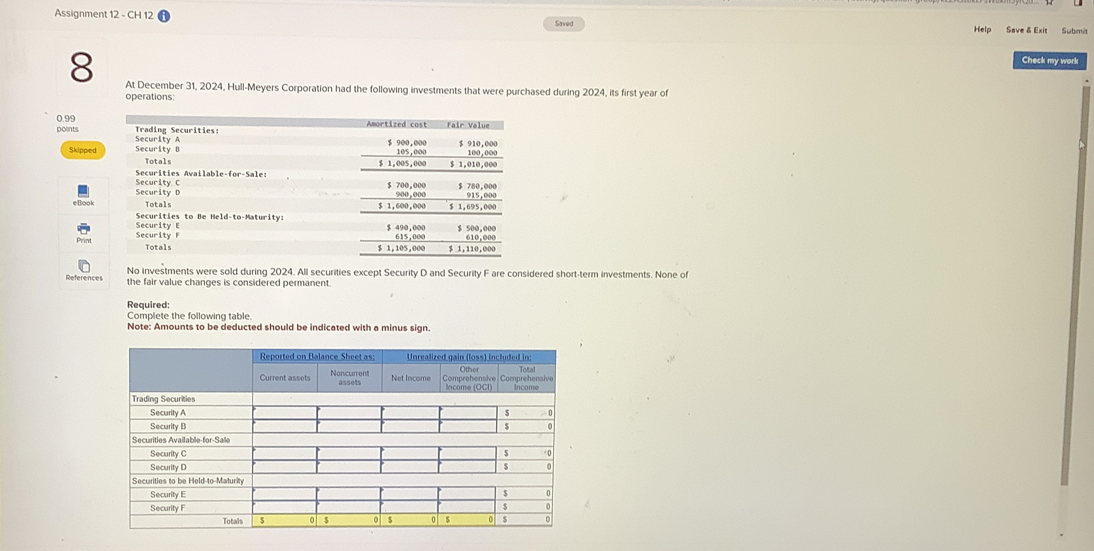 Solved Assignment 12 - CH12SavedHelpSave & ExitSubmit8At | Chegg.com