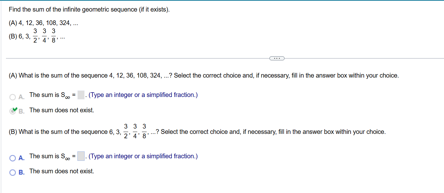 Solved Find The Sum Of The Infinite Geometric Sequence If
