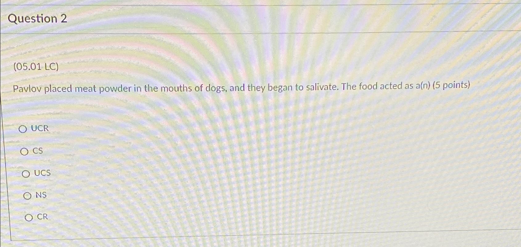 Solved Question 2(05.01 ﻿LC)Pavlov placed meat powder in the | Chegg.com