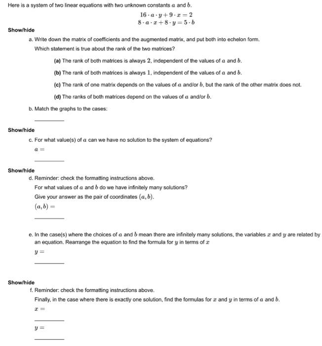 Solved Here is a system of two linear equations with two | Chegg.com