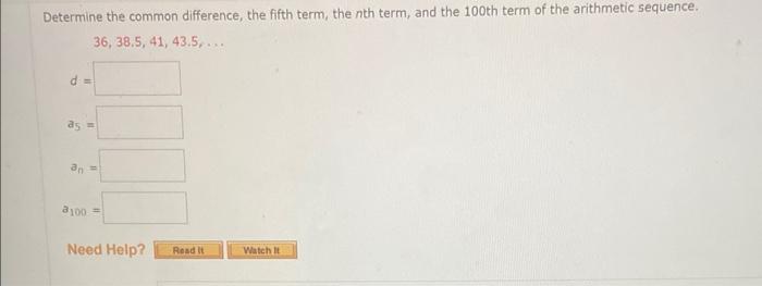 Solved Determine the common difference, the fifth term, the | Chegg.com