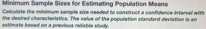 Solved Minimum Sample Sizes for Estimating Population Means | Chegg.com
