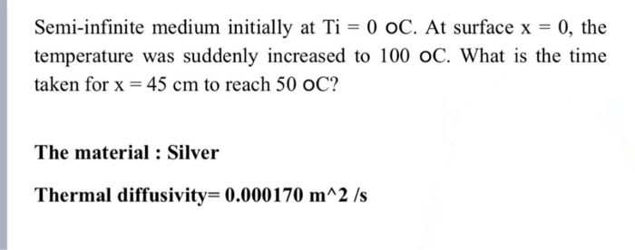 Solved Semi-infinite medium initially at Ti = 0 oC. At | Chegg.com