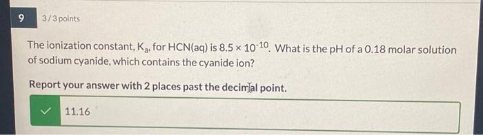 Solved The ionization constant, Ka, for HCN(aq) is | Chegg.com