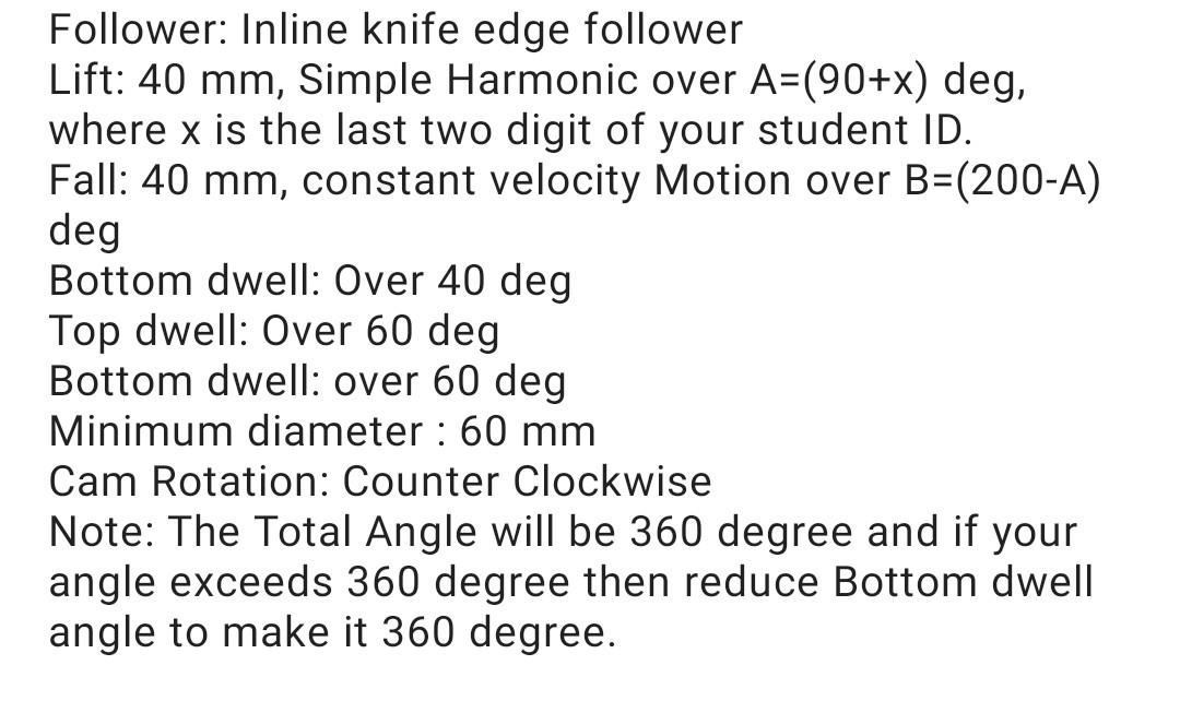 Solved Follower: Inline knife edge follower Lift: 40 mm, | Chegg.com
