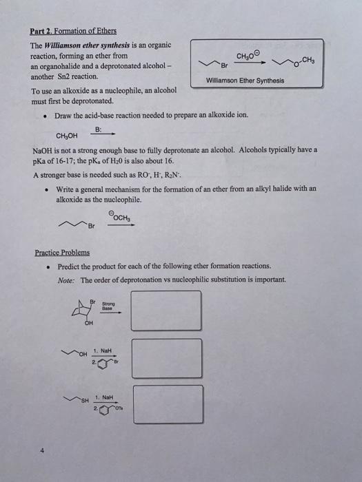 Solved сное осн, Br Part 2. Formation of Ethers The | Chegg.com