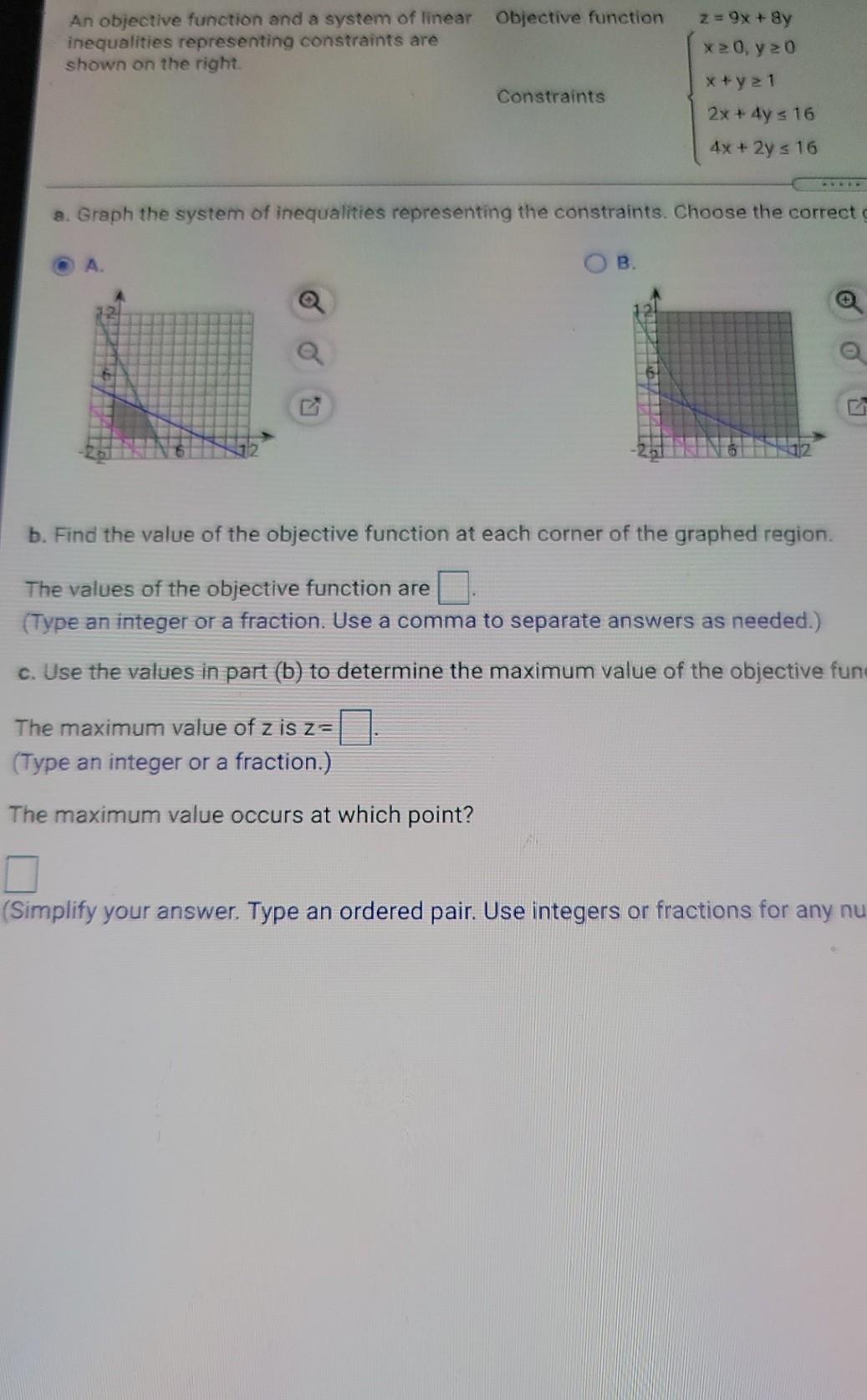 Solved an objective function and a system of linear | Chegg.com