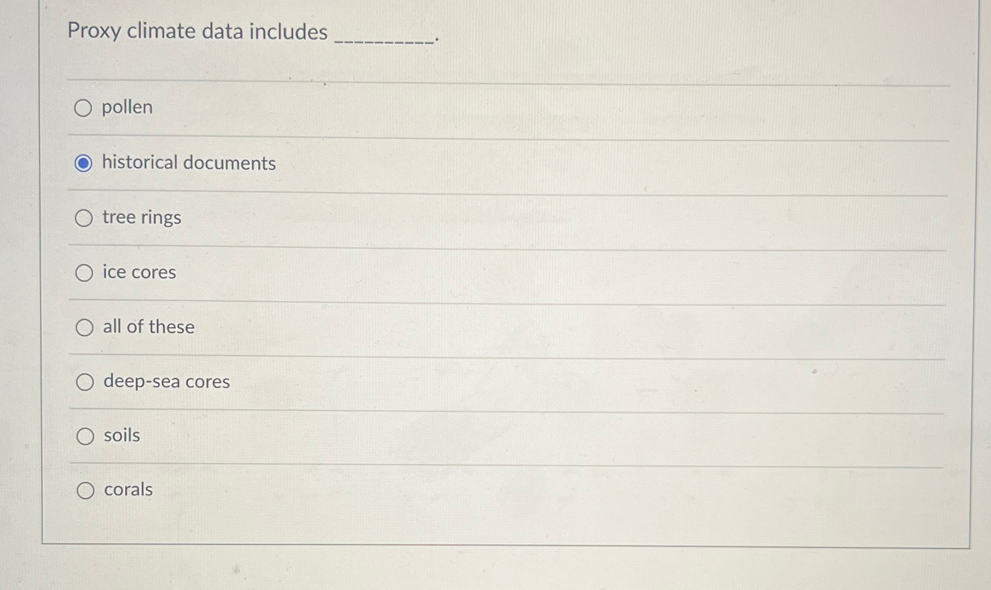 Solved Proxy climate data includesq,pollenhistorical | Chegg.com
