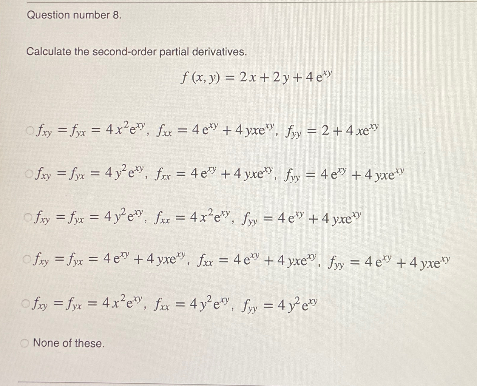 Solved Question number 8.Calculate the second-order partial | Chegg.com