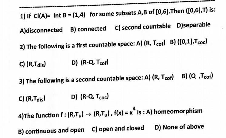 Solved 1) If Cl(A)= Int B = (1,4) for some subsets A,B of | Chegg.com
