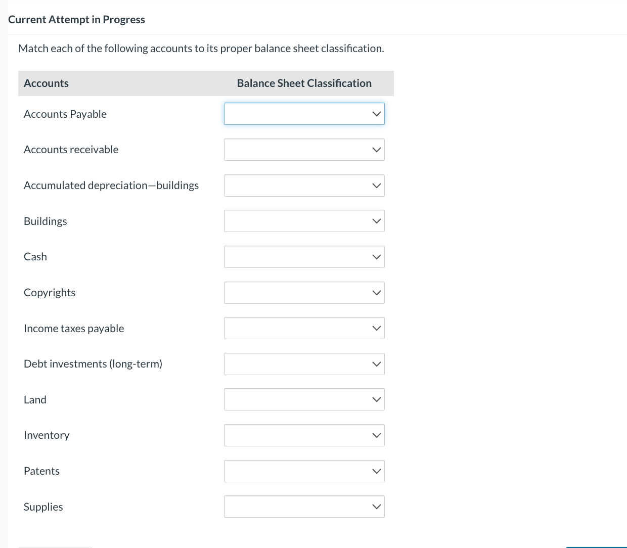 Solved Current Attempt in ProgressMatch each of the | Chegg.com